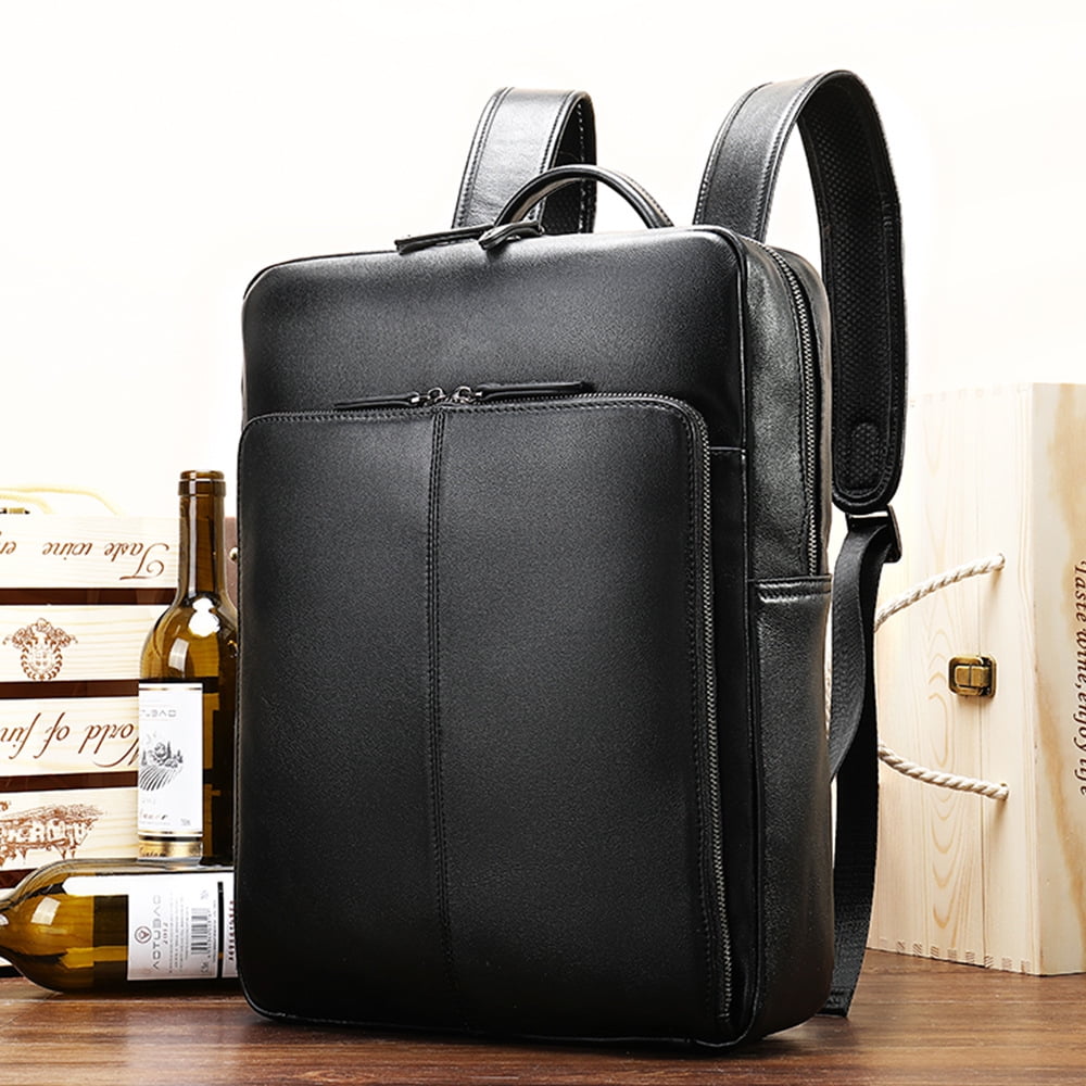 Genuine Leather Business Luxury Backpack Laptop Computer Black Pure ...