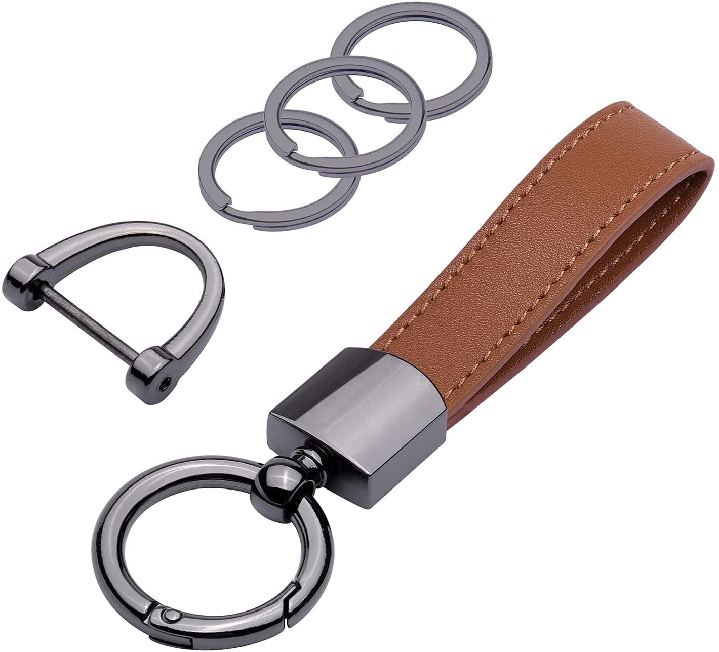 Genuine Leather Car Keychain with Key Rings - Premium Key Fob Organizer ...