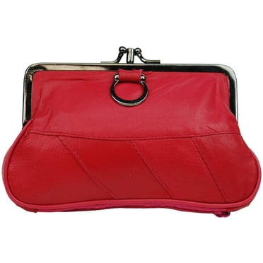 Leather Small Change Purse Double Frame with Zipper Pocket Y022 ...