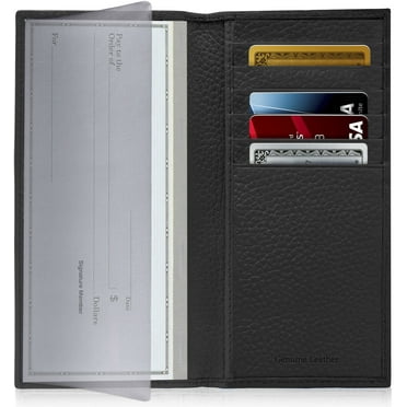 RFID Black Leather Checkbook Wallet Cover with Card Slots, Pen Holder ...