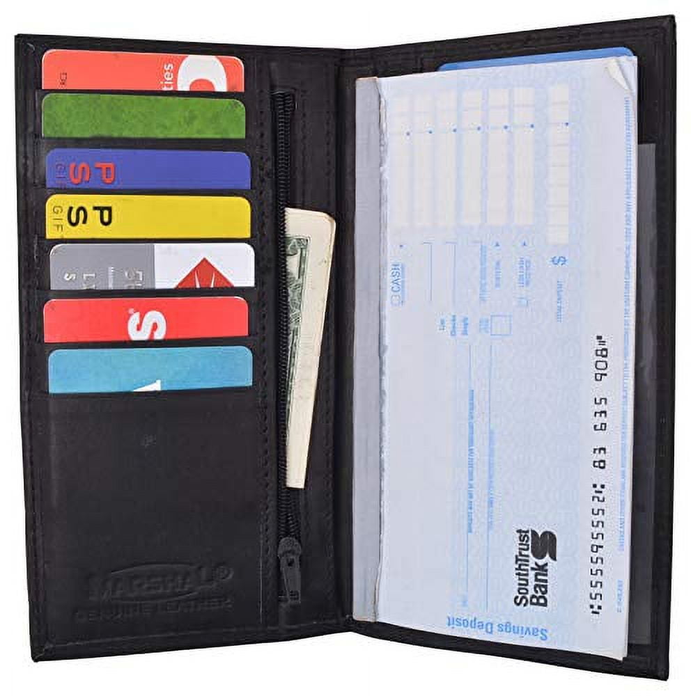 Genuine Leather Checkbook Cover Register Holder Slim Wallet for Men ...
