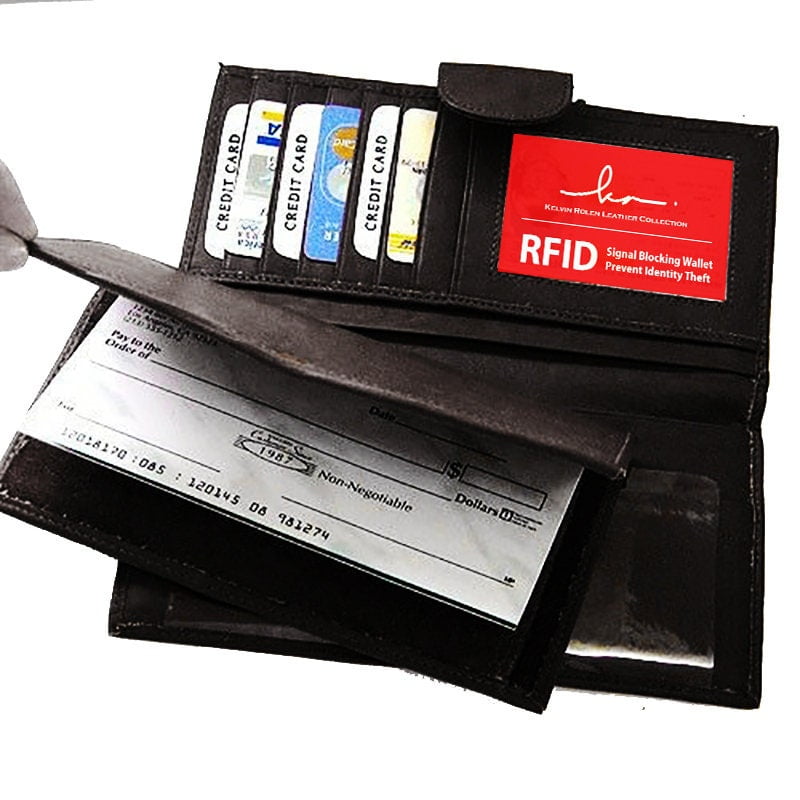 Kelvin Rolen Leather Checkbook Wallet with Removable Cover, Travel ...