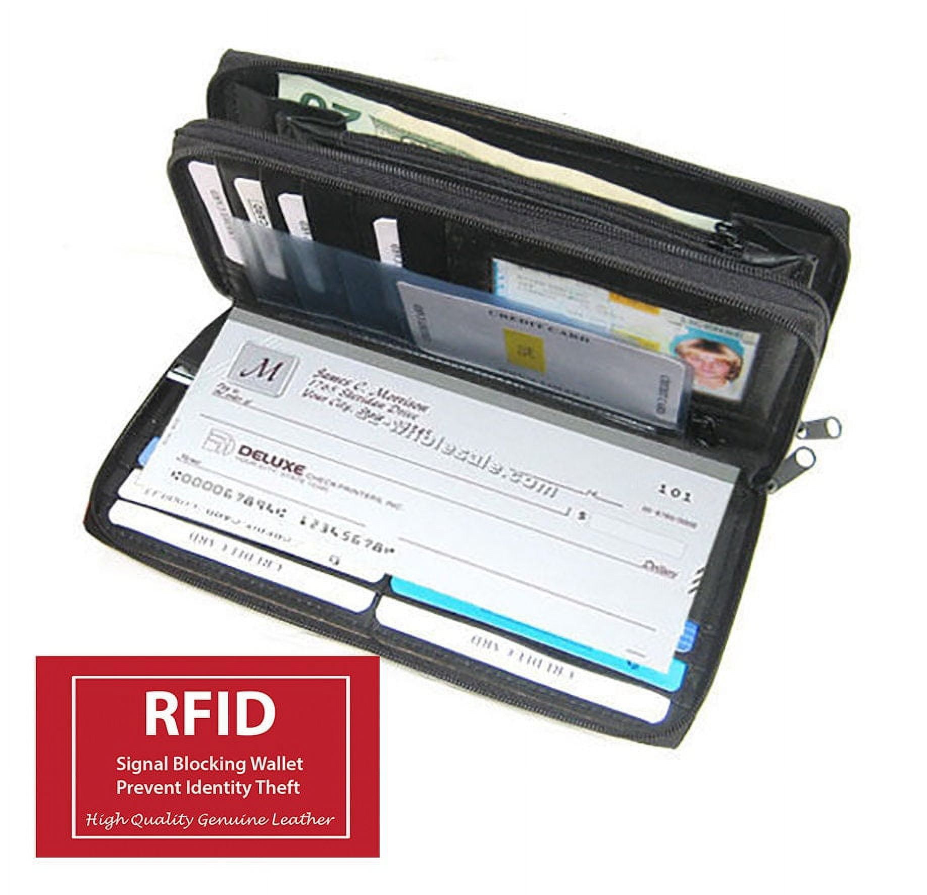 Genuine Leather Checkbook Secretary Wallet 2 Zipper Clutch Credit Card ...