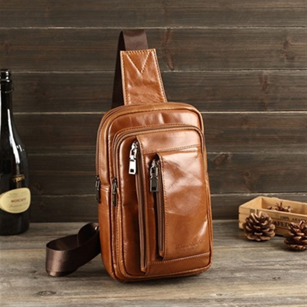 Genuine Leather Chest Bag Men Messenger Bag Sling Shoulder Bags Male ...