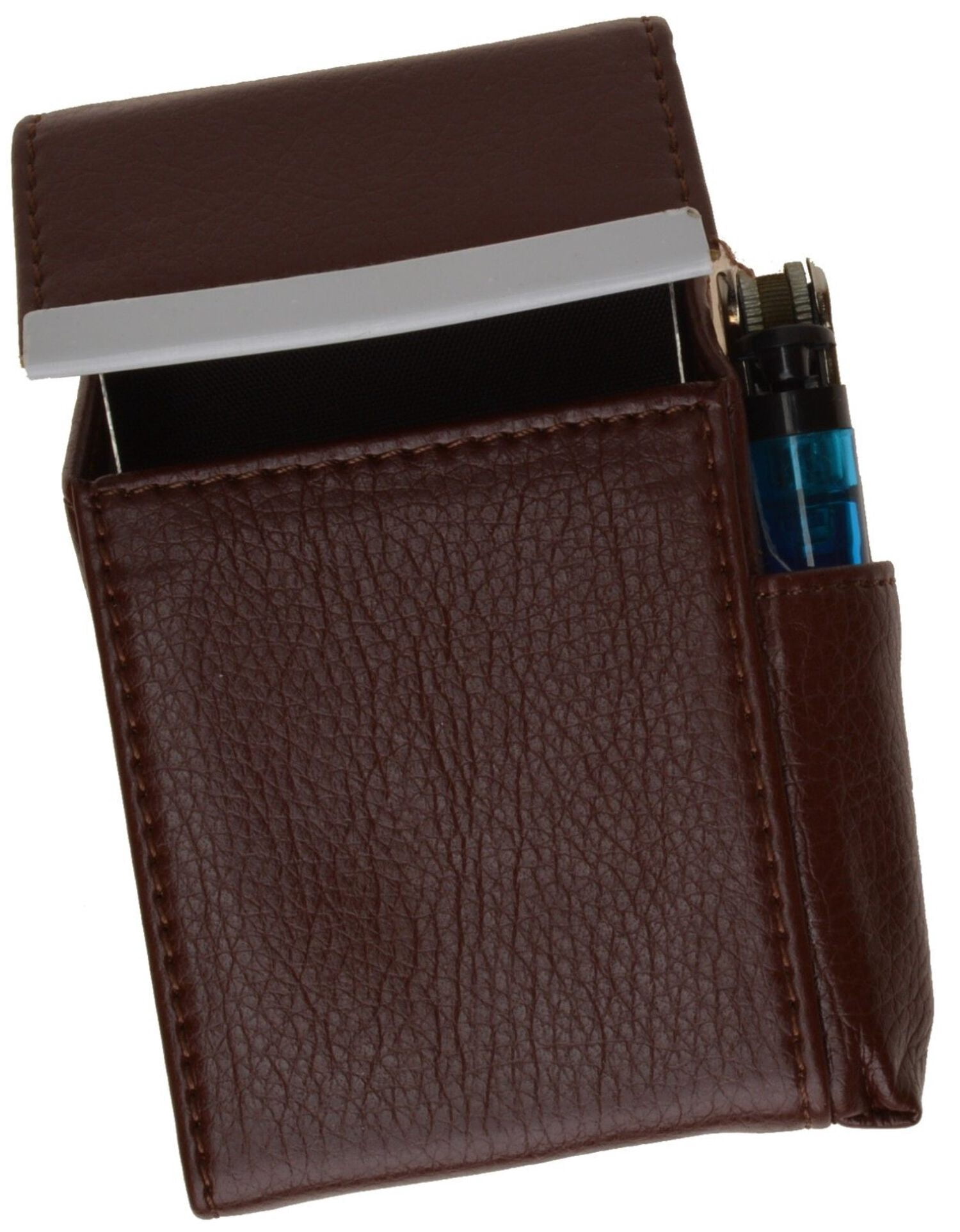 Genuine Leather Cigarette Carrying Case Hard Smoke Pack Holder Flip-Top ...
