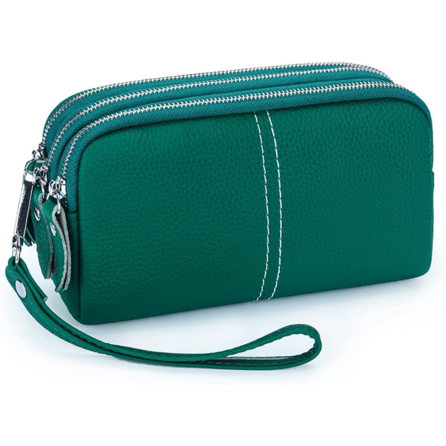 Genuine Leather Clutch Wallet Triple Zipper Purse for Women Wristlet ...
