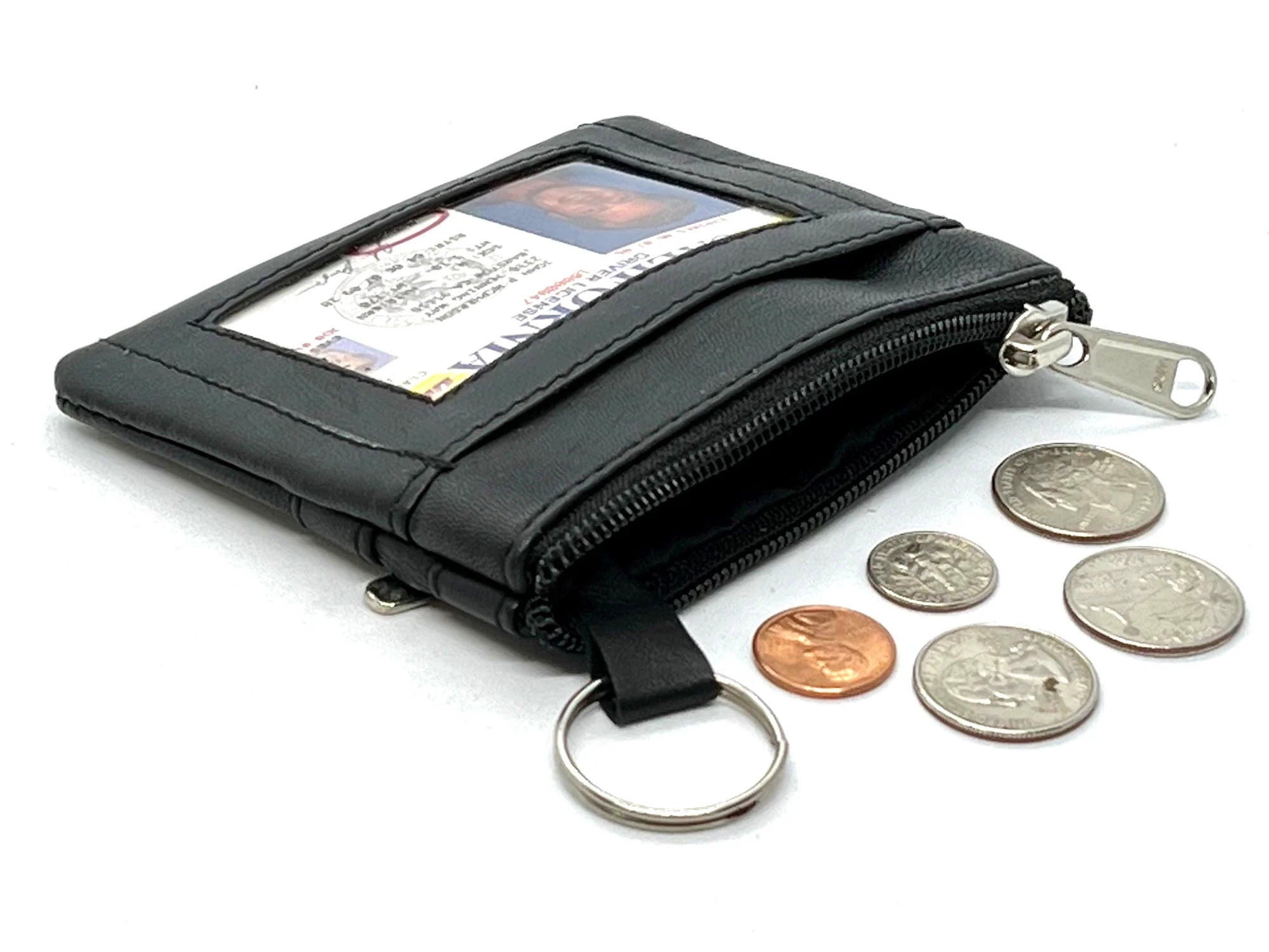 Genuine Leather Coin Purse ID Credit Card Key Holder KeyChain - Walmart.com