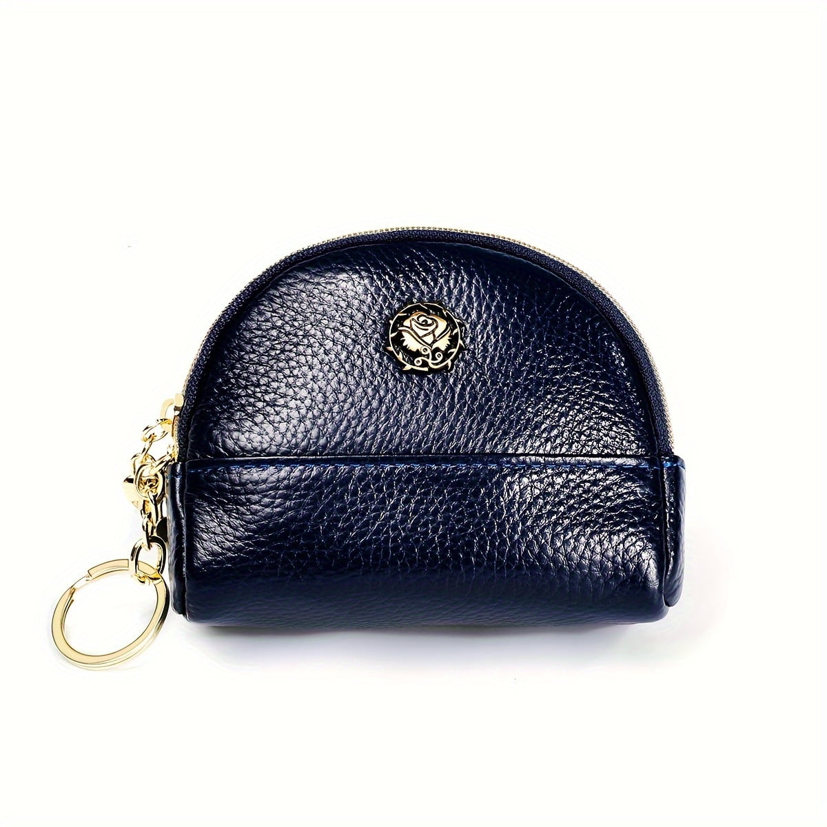 Genuine Leather Coin Purse with Keychain - Dual Zipper Compartments ...