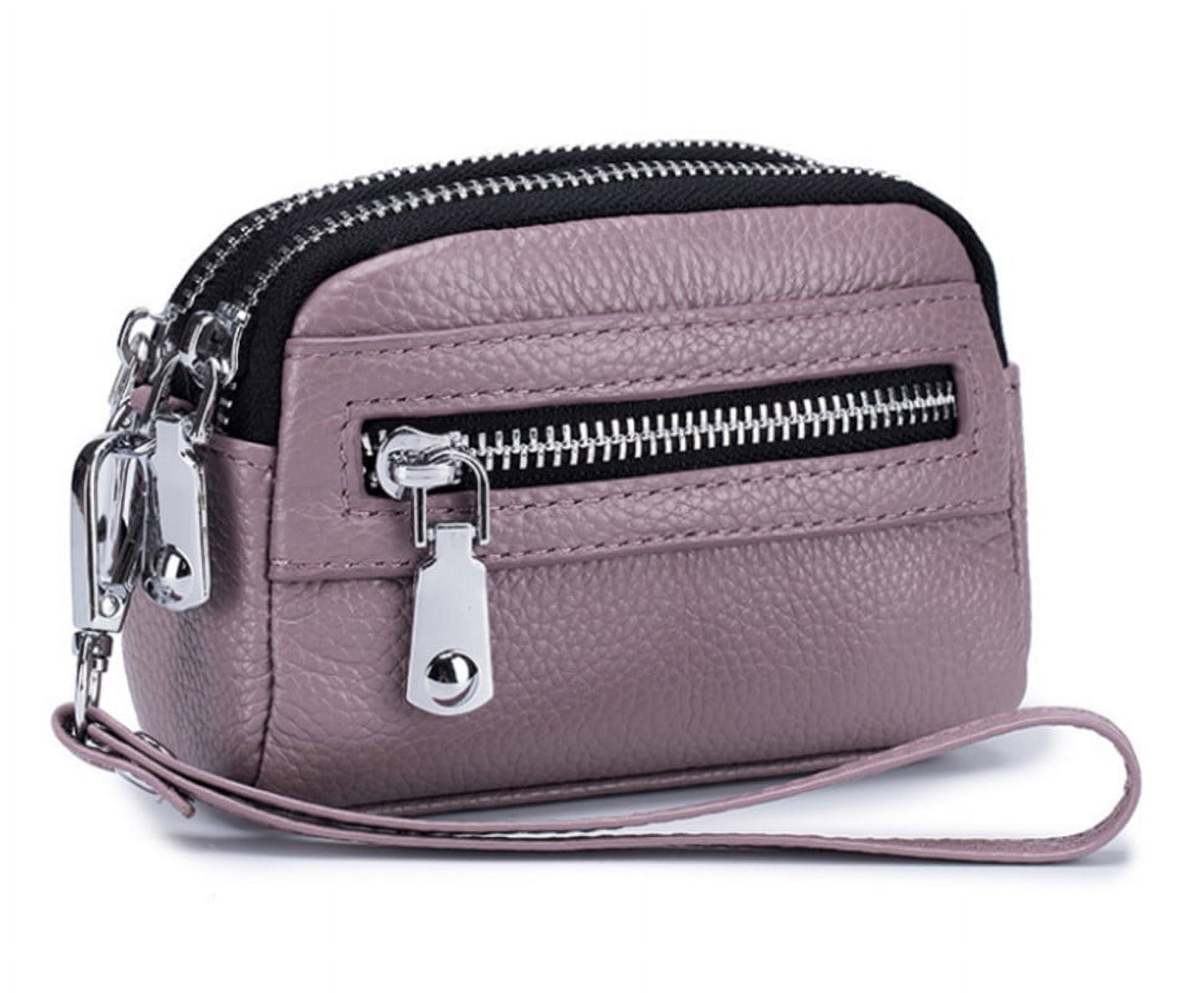 Women Genuine Leather Coin Purse Small Wristlet. 3 Zip Coin Pouch Card ...