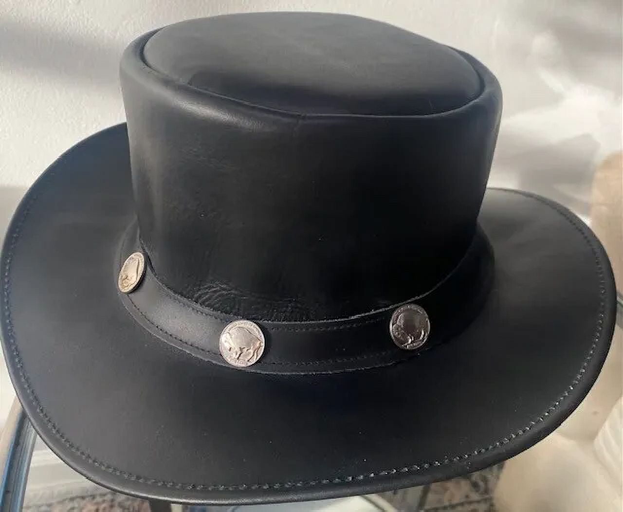 Genuine Leather Cowboy Western Top Hat for Men and Women, Classic Style ...