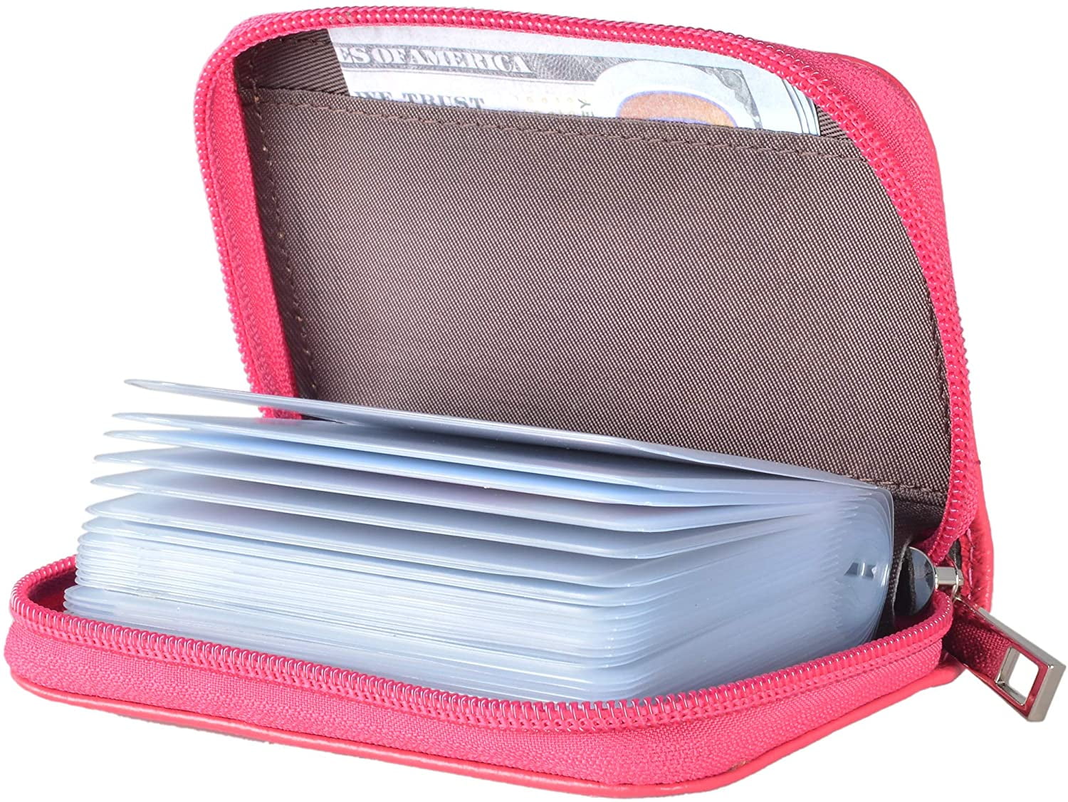 RFID Secure Genuine Leather Credit Card Holder Zipper Wallet With 26 ...