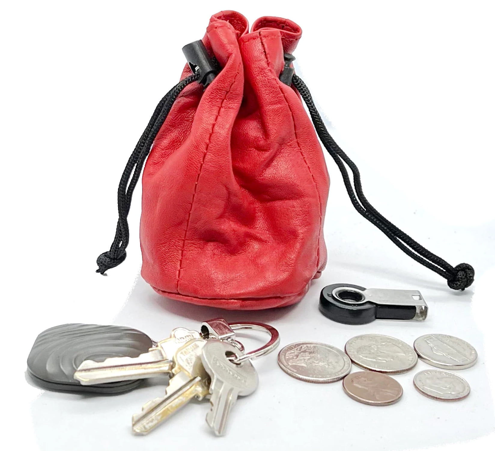 Genuine Leather Drawstring Pouch Spring Locks Coin Soft Purse Small ...