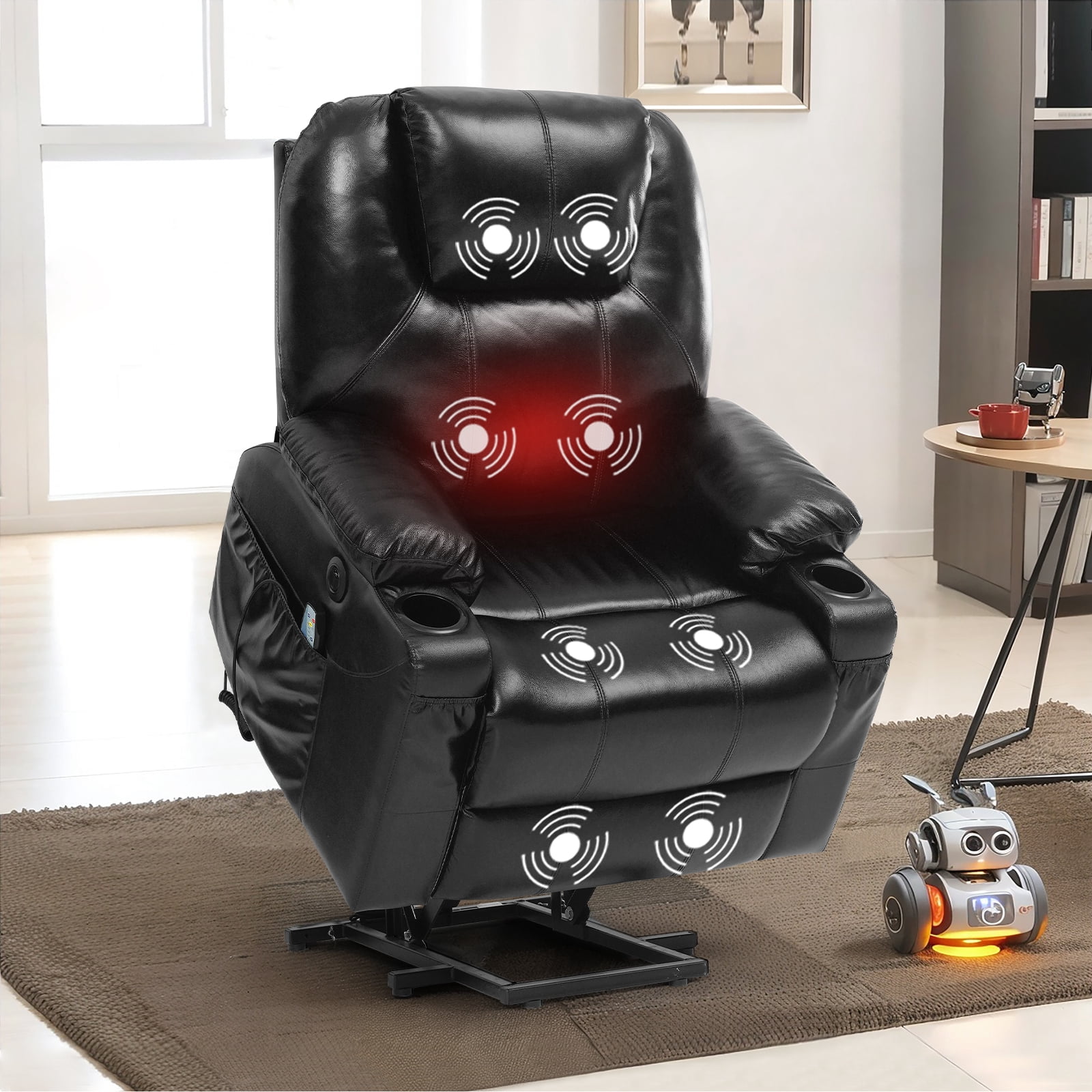 THLAND Leather Electric Lift Chair, Massage, Heating, USB Port, Cup ...