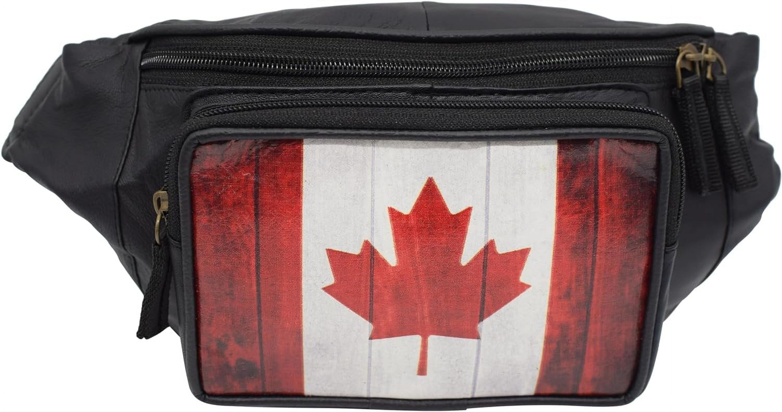 Genuine Leather Fanny Pack Canada Flag Outdoor Travel Waist & Crossbody ...