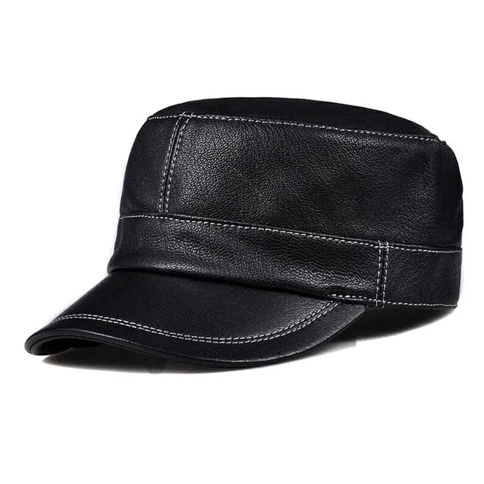 Genuine Leather Flat Top Army Cap Men Korean Leisure Men Real Sheepskin ...