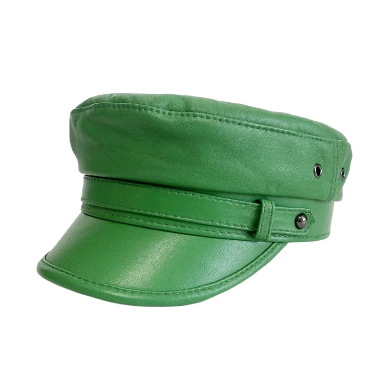 Genuine Leather Green Cap Army Cap Sailor Hats For Women Men Flat Top ...
