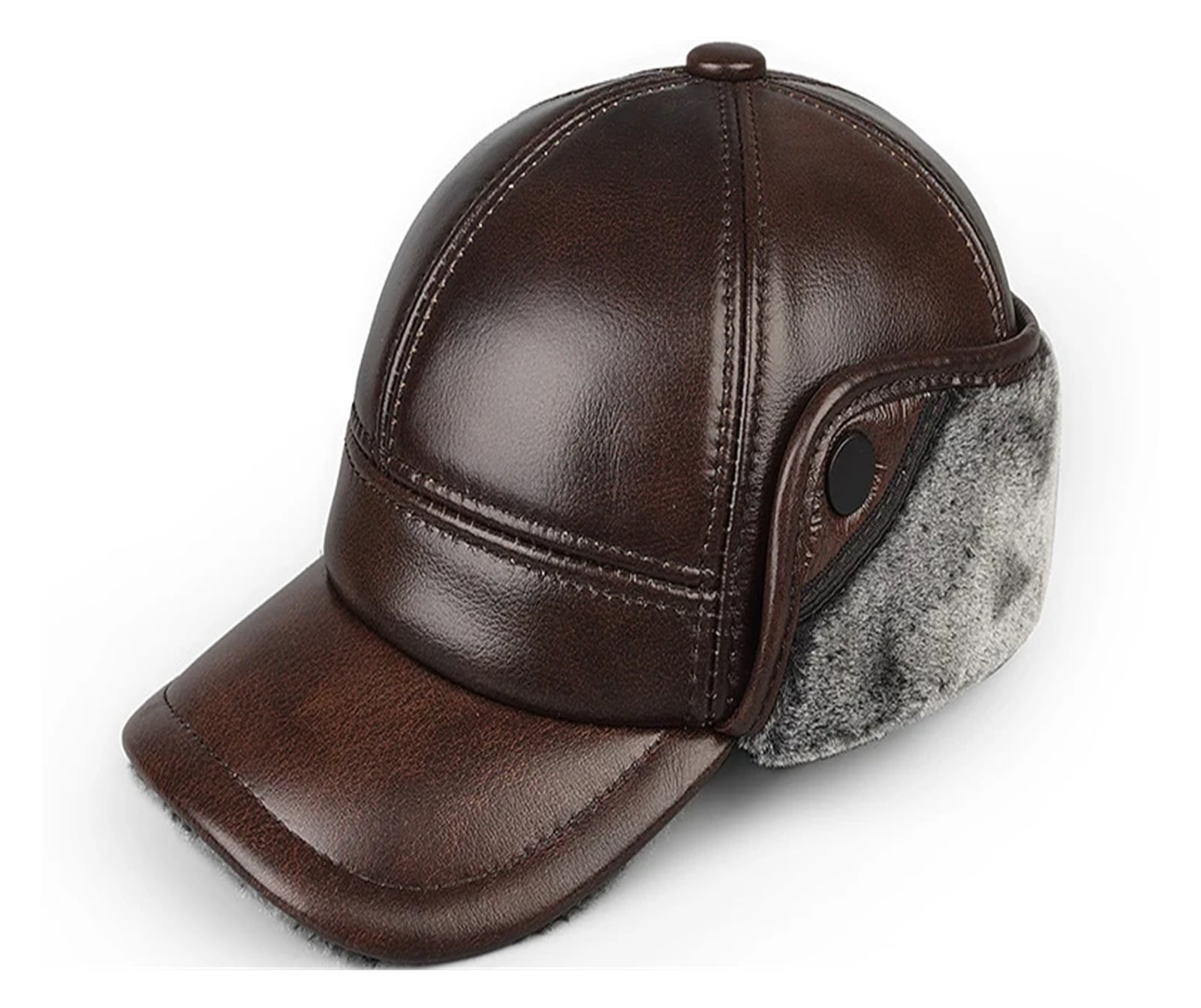 Genuine Leather Hats Winter First Layer Cowhide Warm Earmuffs Bomber ...