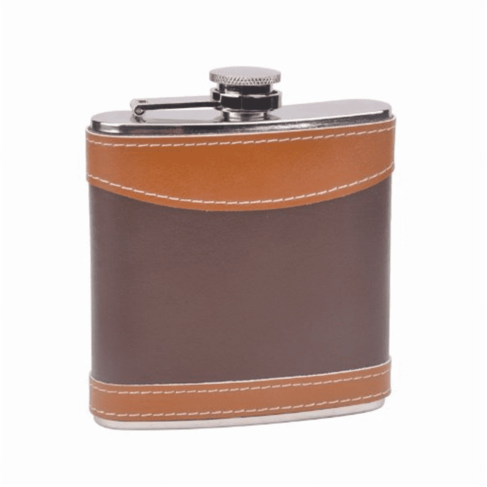 Genuine Leather Hip Flask Holding 6 oz - CKB Products Two Tone Classy ...