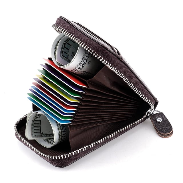 Genuine Leather Holder Zipper Credit Card Wallet RFID Credit Card ...
