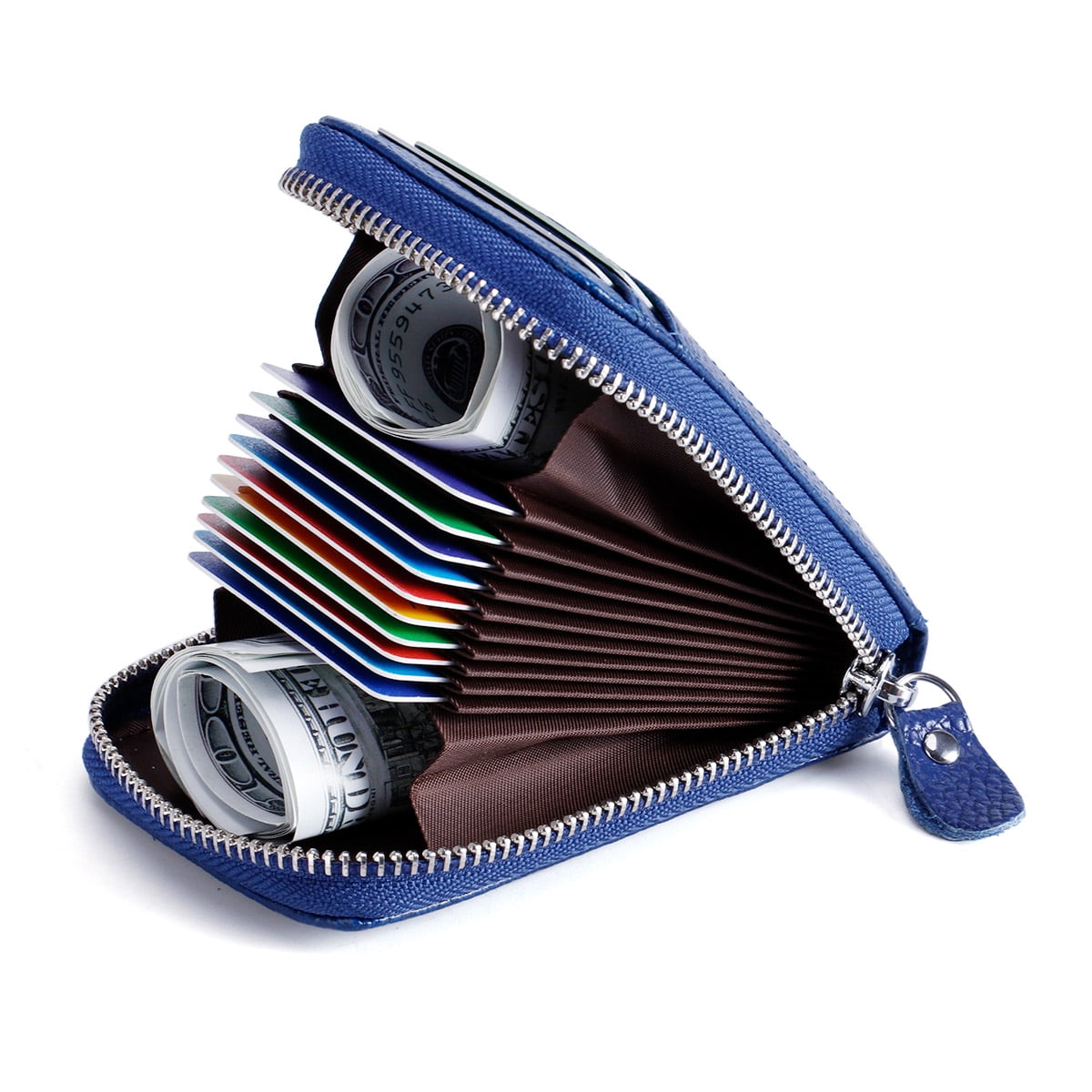 Genuine Leather Holder Zipper Credit Card Wallet RFID Credit Card ...