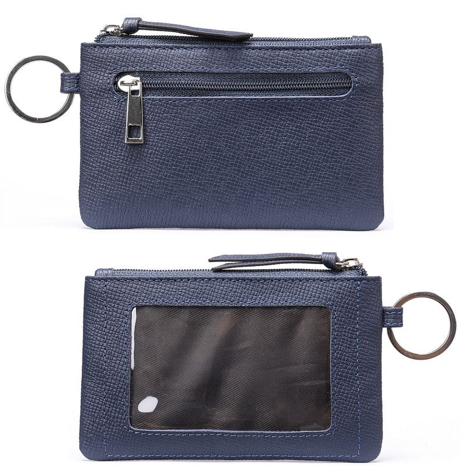 Genuine Leather ID Case with Key Ring, Saffiano Leather Coin Purse ...