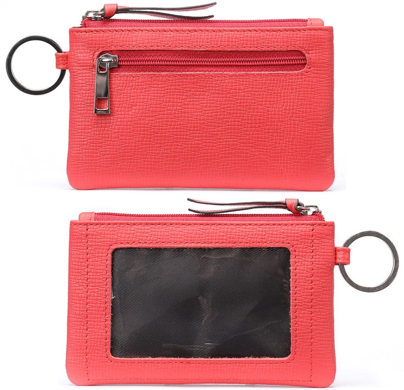 Genuine Leather ID Case with Key Ring, Saffiano Leather Coin Purse ...