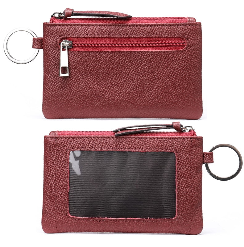 Genuine Leather ID Case with Key Ring, Saffiano Leather Coin Purse ...