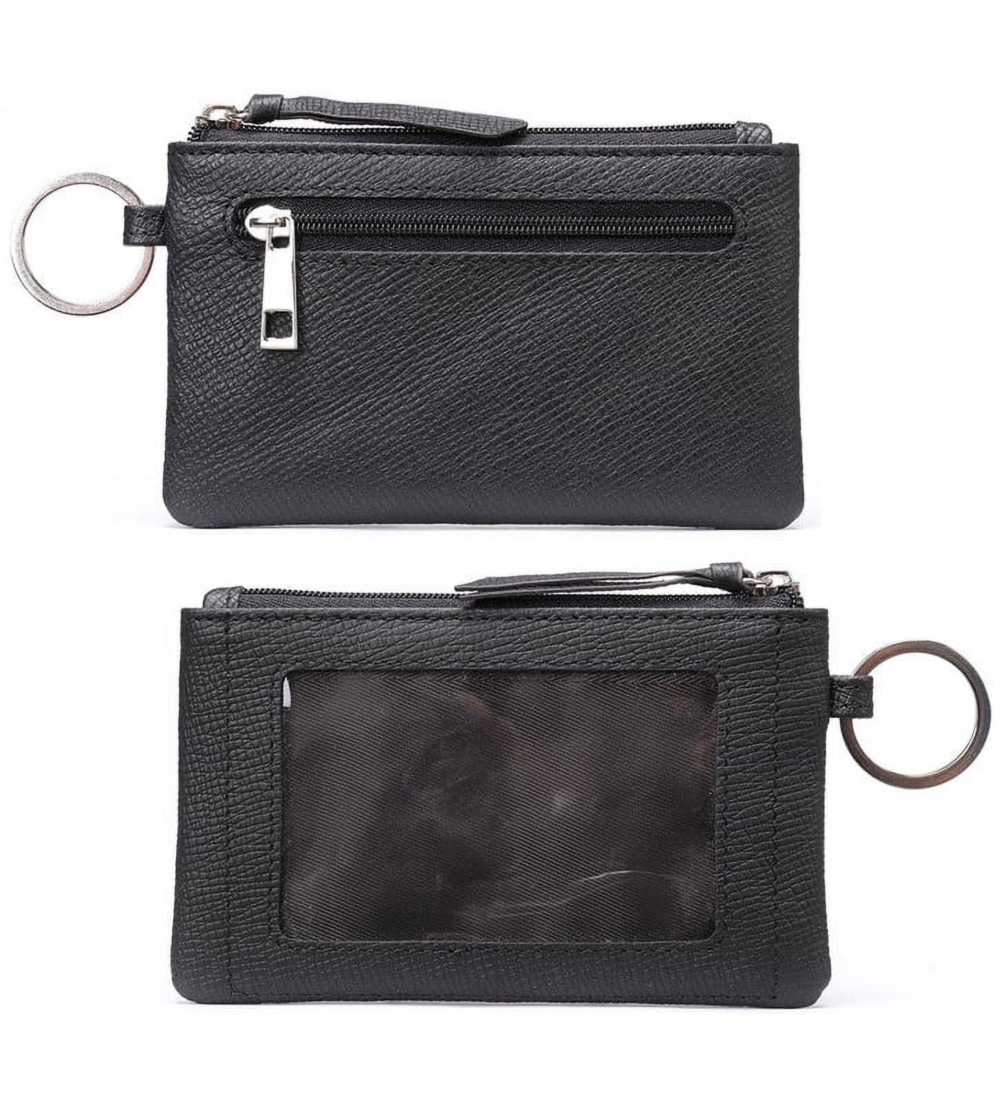 Genuine Leather ID Case with Key Ring, Saffiano Leather Coin Purse ...