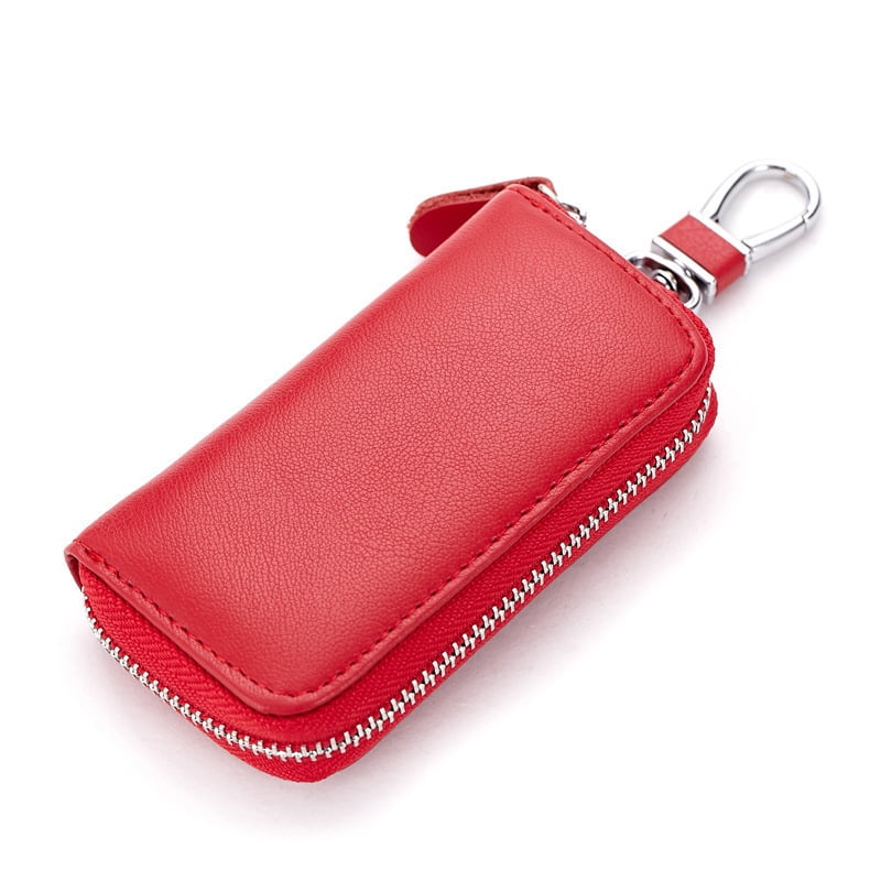 Genuine Leather Key Organizer for Home & Car Zipper Case Keychain Coin ...