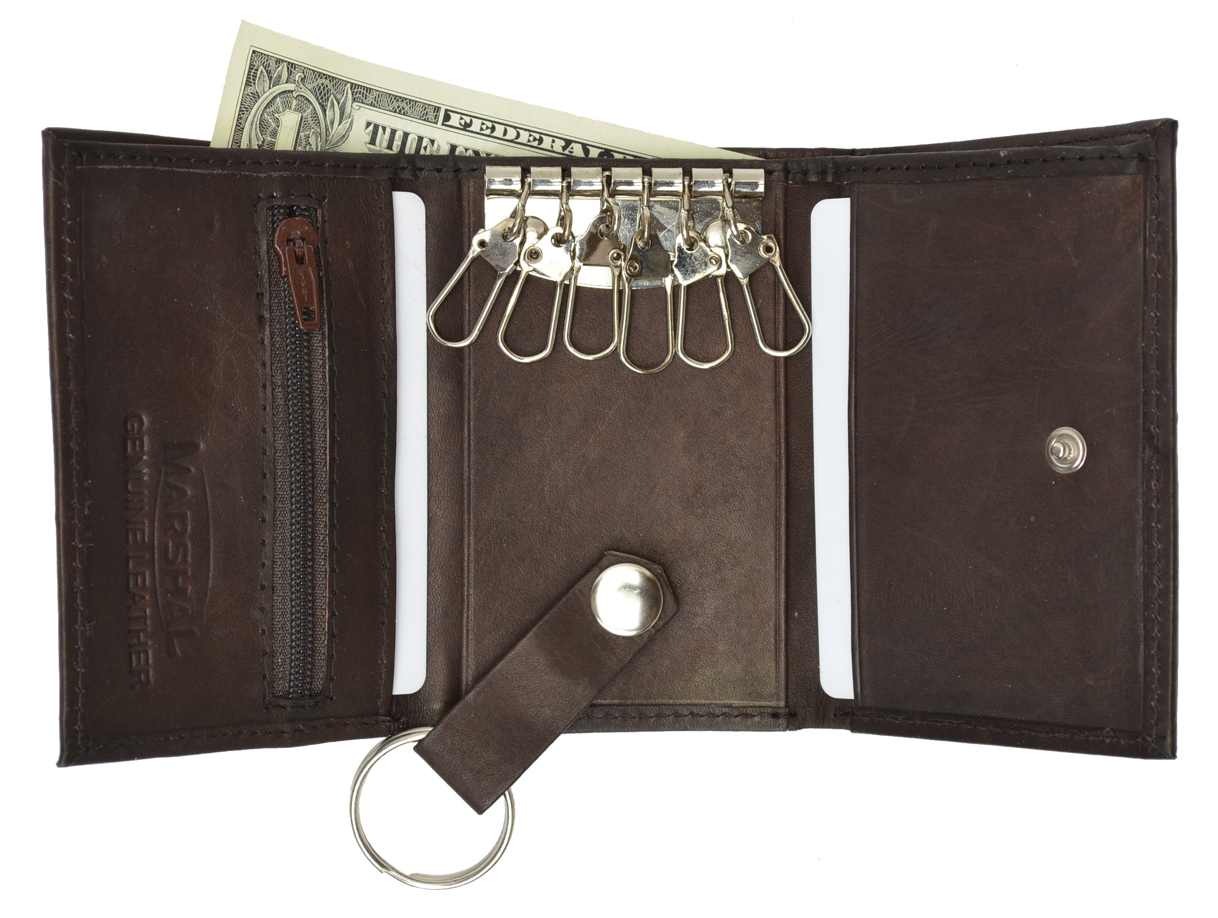 Genuine Leather Keychain Key Holder Ring with 6 Hooks Snap Closure ...