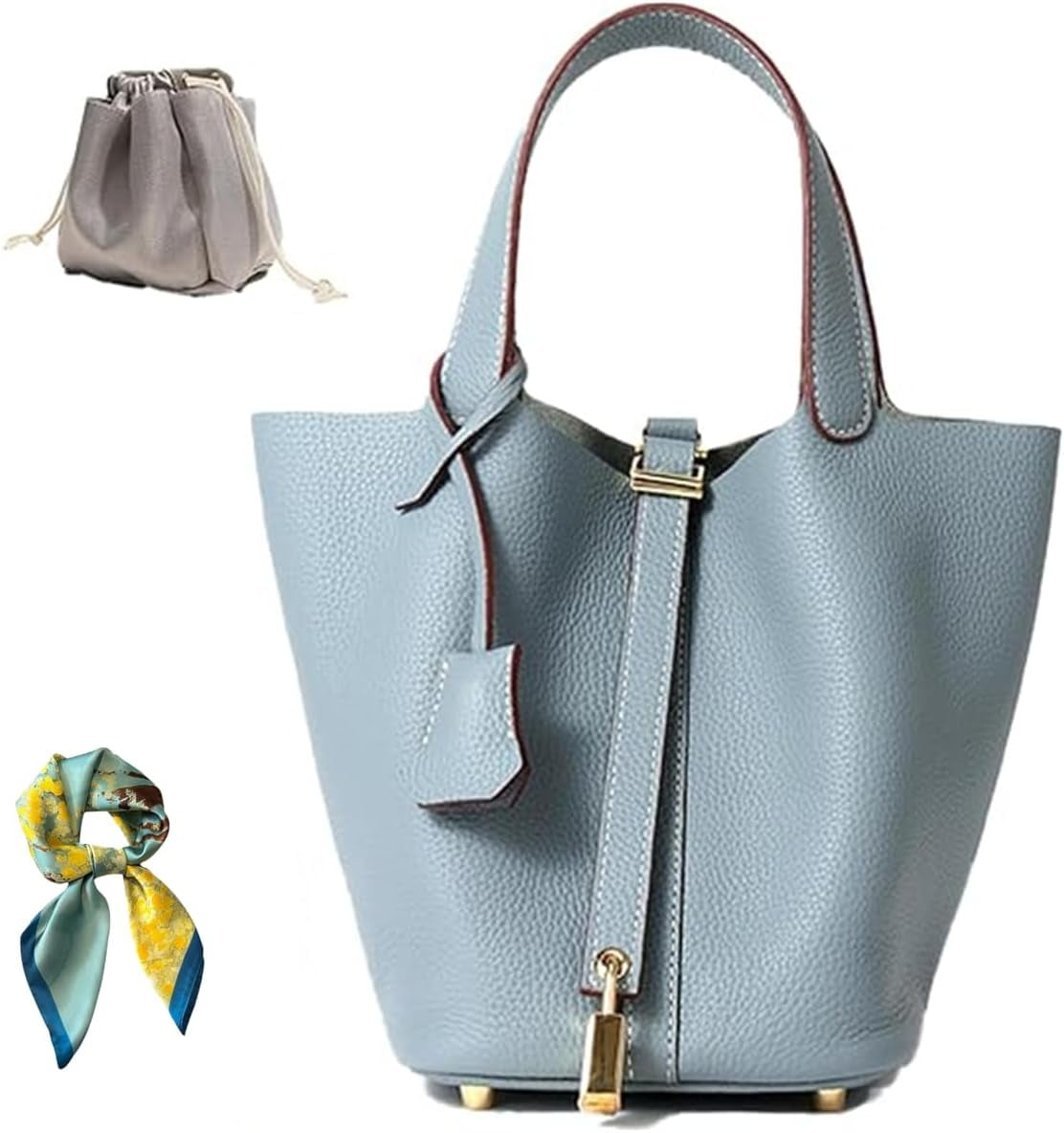 Genuine Leather Lock Design Bucket Bag Vegetable Basket, Fashionable ...