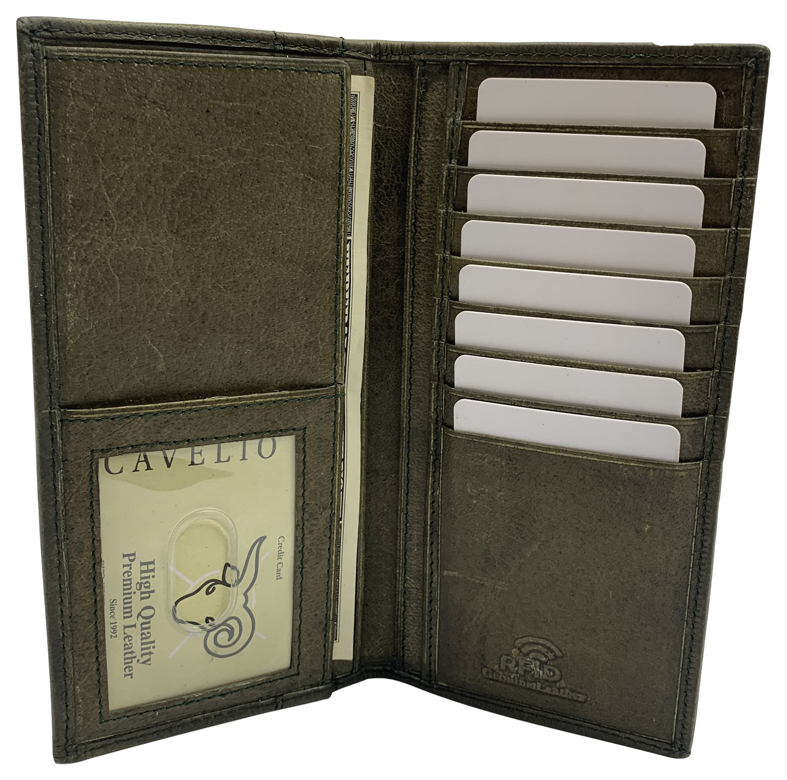 Genuine Leather Long Bifold Checkbook Cover Wallet Multi Card Pocket ...