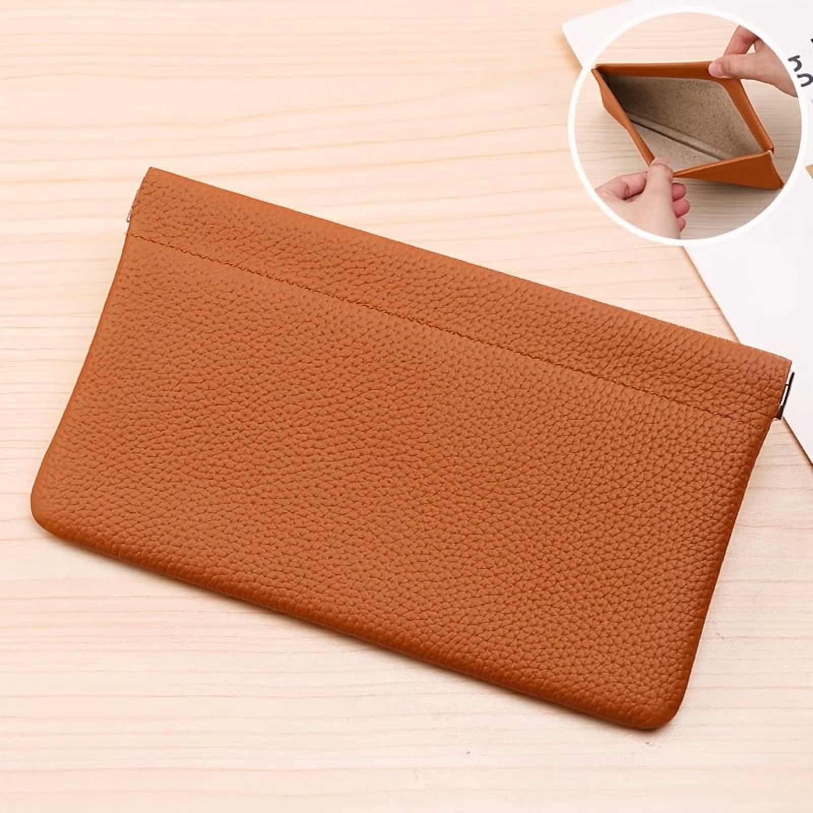 Genuine Leather Long Wallet, Self-Closing Passport Wallet with ID ...