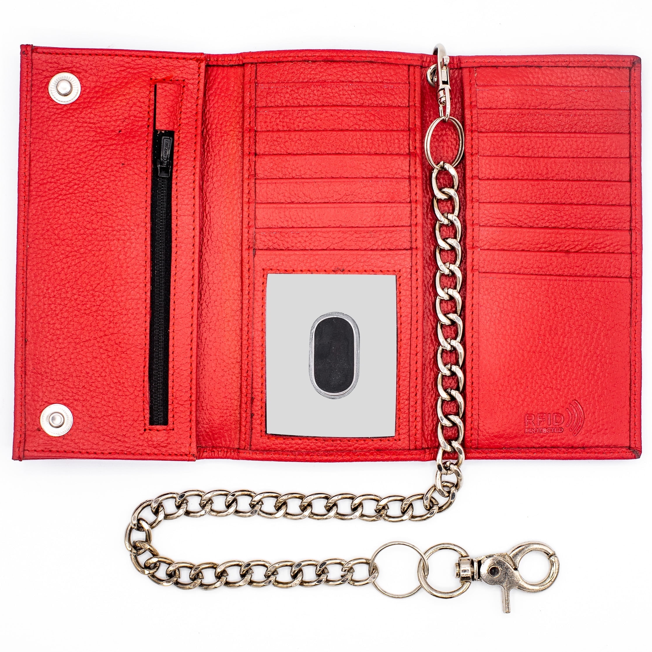 Genuine Leather Men's Chain Biker Wallet Trifold Checkbook RFID ...