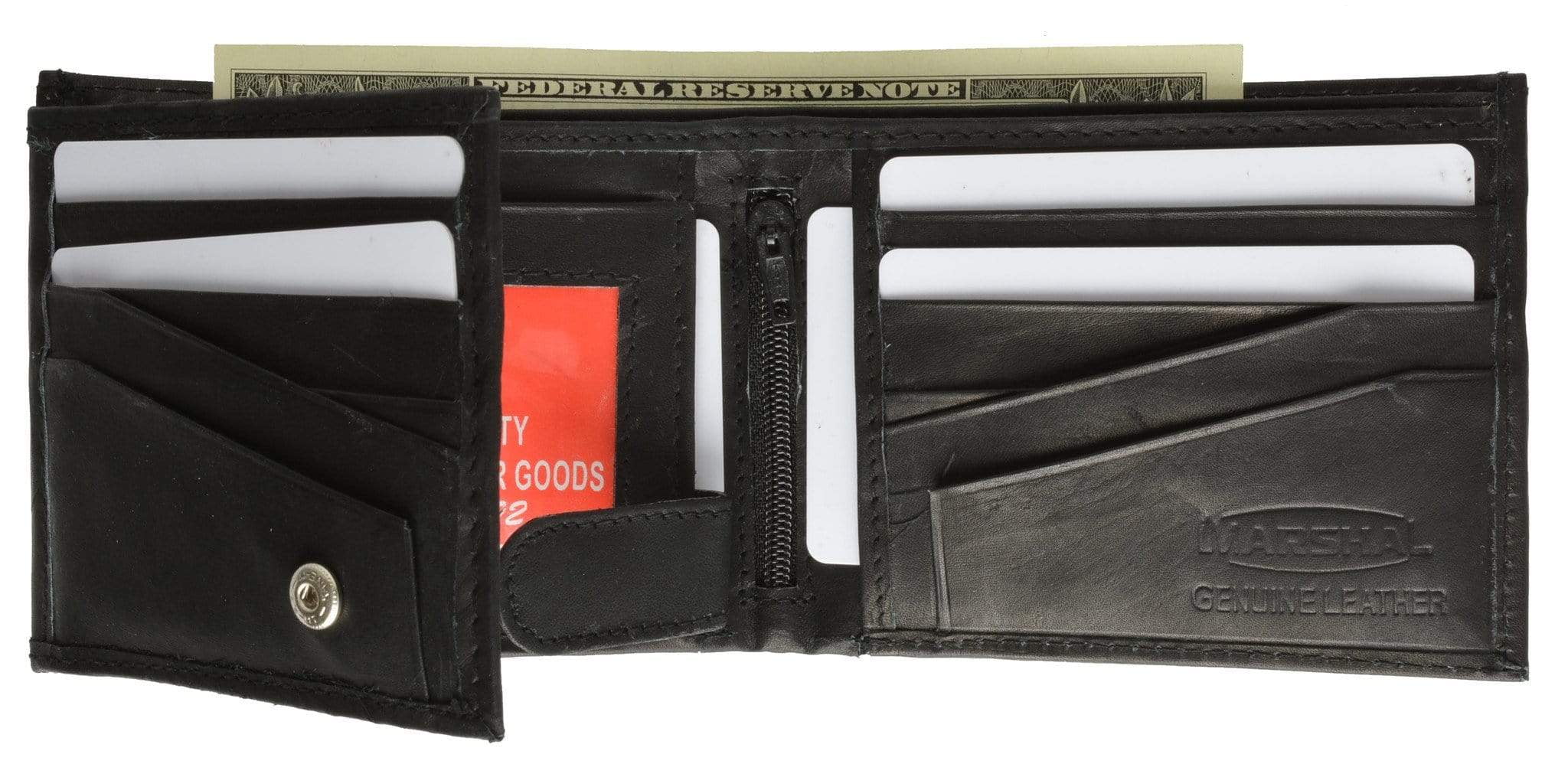Genuine Leather Mens Bifold Wallet Button Snap Flap Out 1533 CF ...
