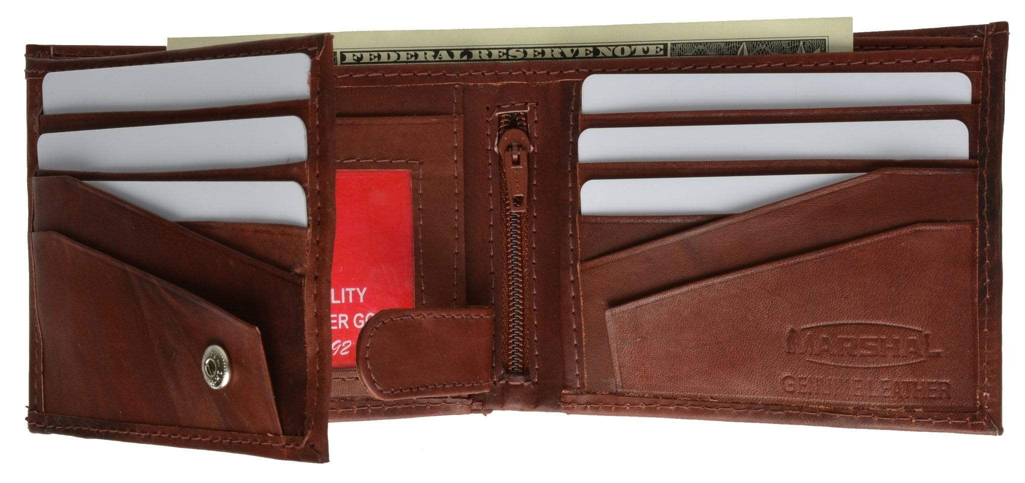 Genuine Leather Mens Bifold Wallet Button Snap Flap Out 1533 CF ...