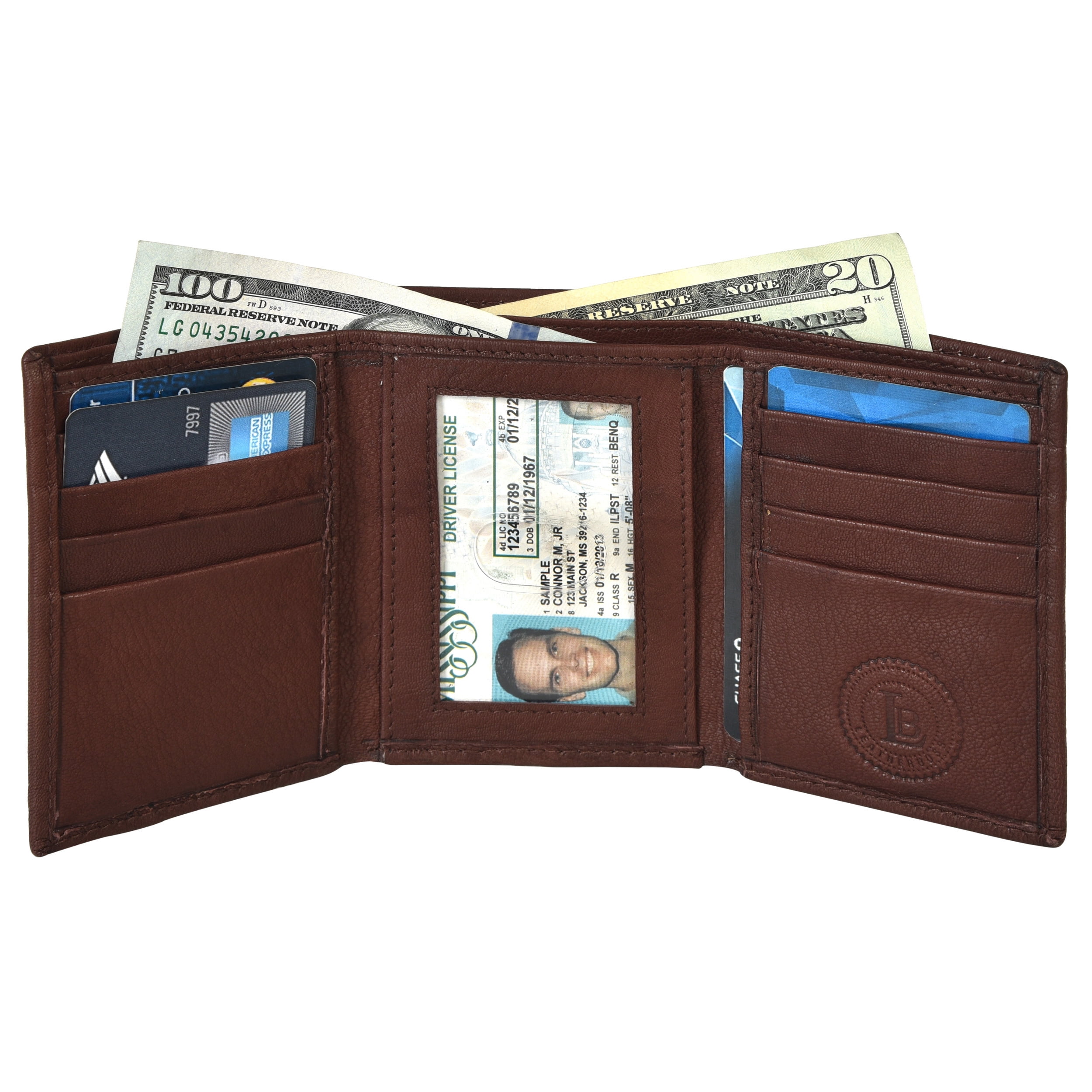 Slim Trifold Genuine Leather Men's Wallet with RFID Blocking, ID Window ...