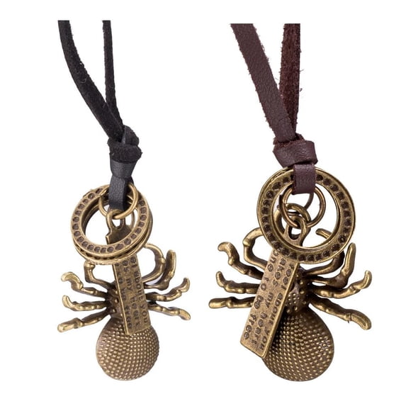 Genuine Leather Necklace Unisex Pendant Spider Adjustable Size Slide ...