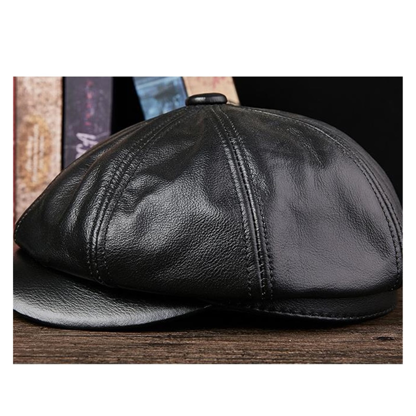 Genuine Leather Newsboy Cap Men Real Leather Winter Hat Black Brown ...