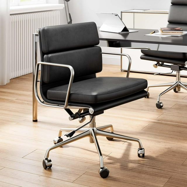 Genuine Leather Office Chair, Padded Executive Desk Chair with Arms and ...