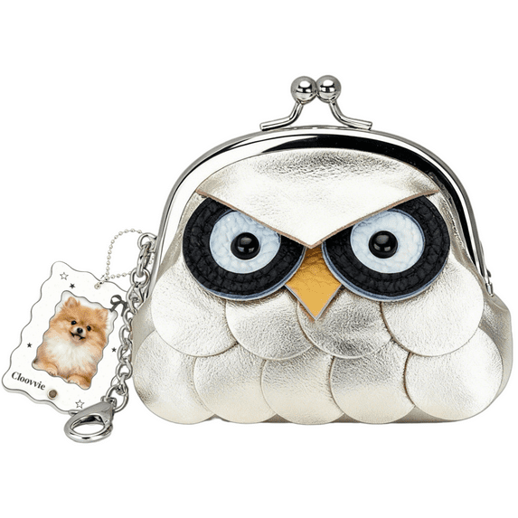 Genuine Leather Owl Coin Purse with Keyring Hook ，Lightweight Wallet ...