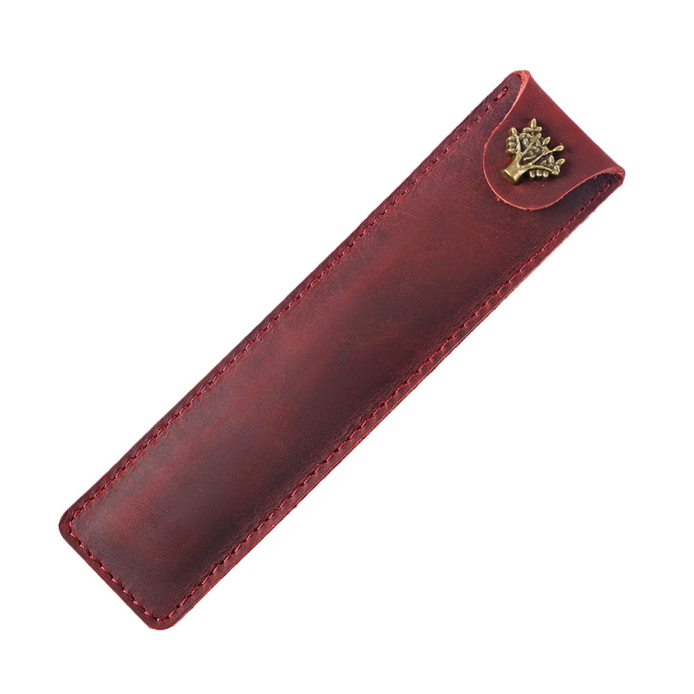 Genuine Leather Pen Pouch Holder Single Pencil Bag Pen Case with Snap ...