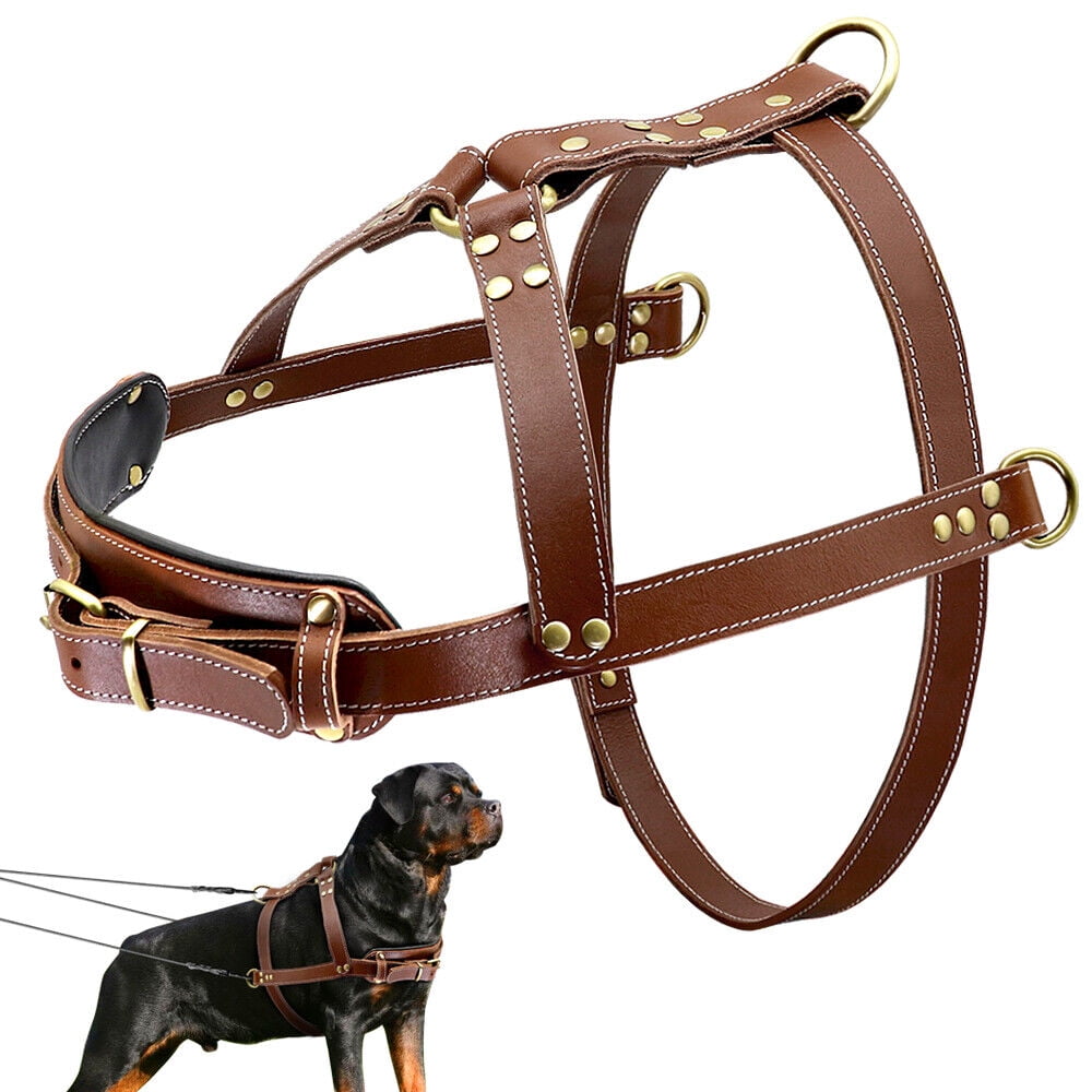 Genuine Leather Pet Dog No Pull Harness for Large Breeds Weight Pulling Harnesses Heavy Duty ...