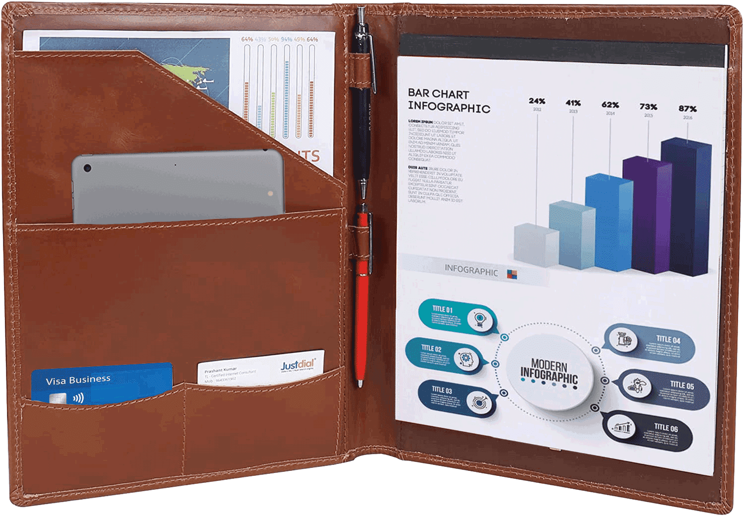 Genuine Leather Portfolio Business Folder - Leather Holder For Tablets ...