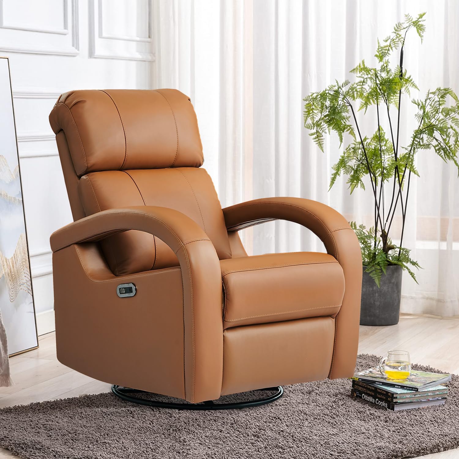 Genuine Leather Power Recliner Chair Swivel Glider Rocker for Living ...
