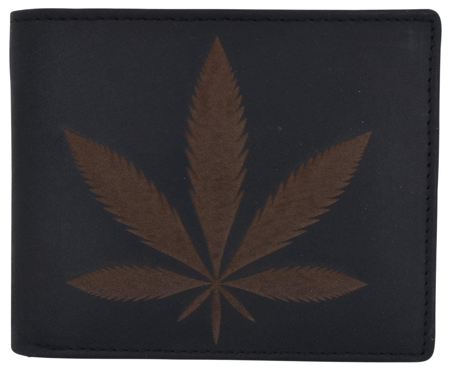 Genuine Leather RFID Bifold Mens Marijuana Leaf Logo Wallet - Walmart.com
