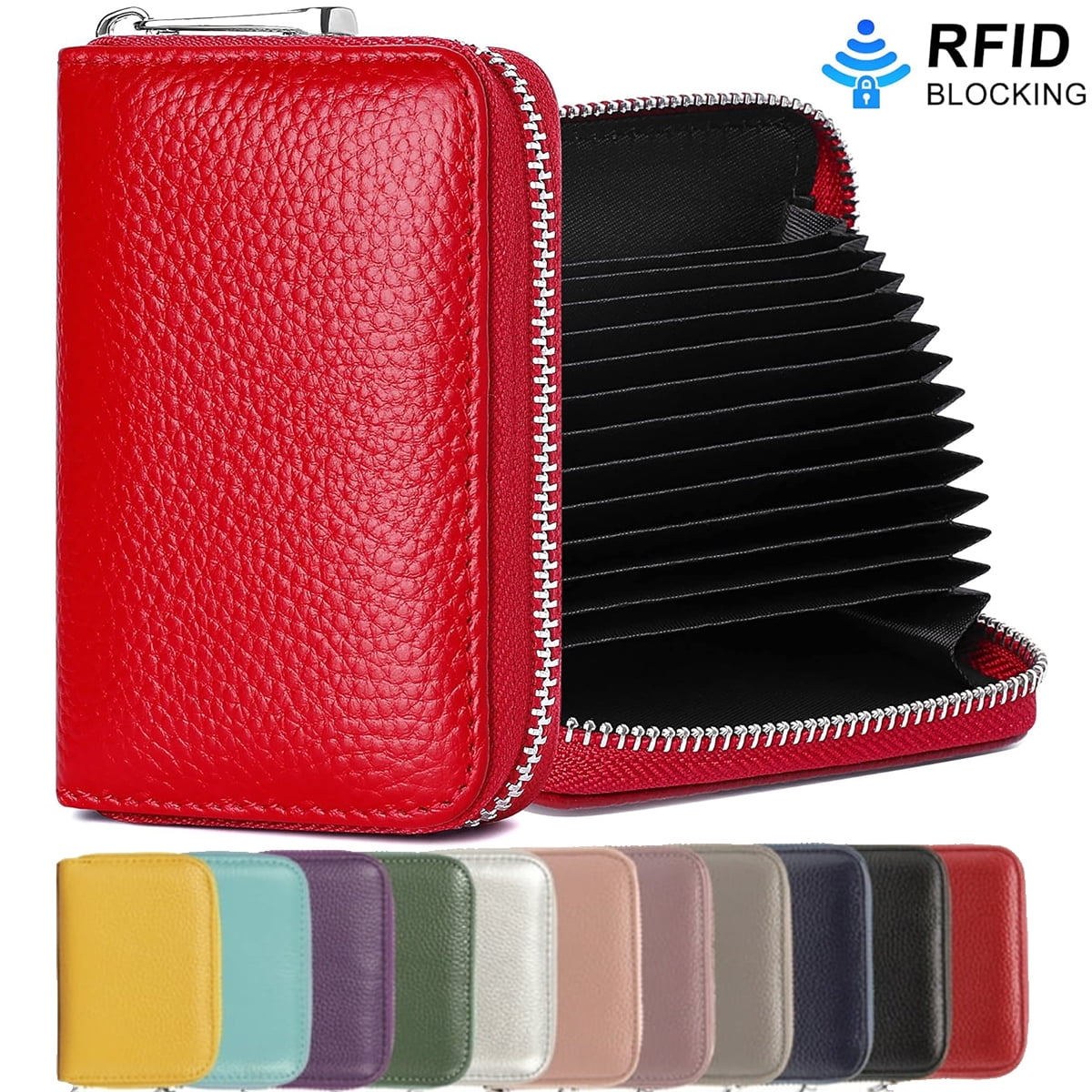 Genuine Leather RFID Credit Card Holder for Women and Men Zipper Cards ...