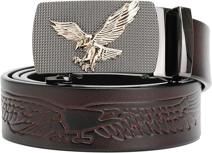 Genuine Leather Ratchet Belt with Automatic Buckle, Eagle Print ...