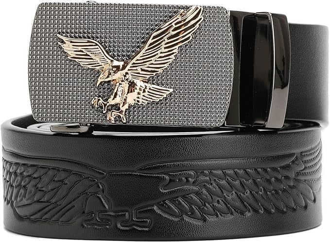 Genuine Leather Ratchet Belt with Automatic Buckle, Eagle Print ...