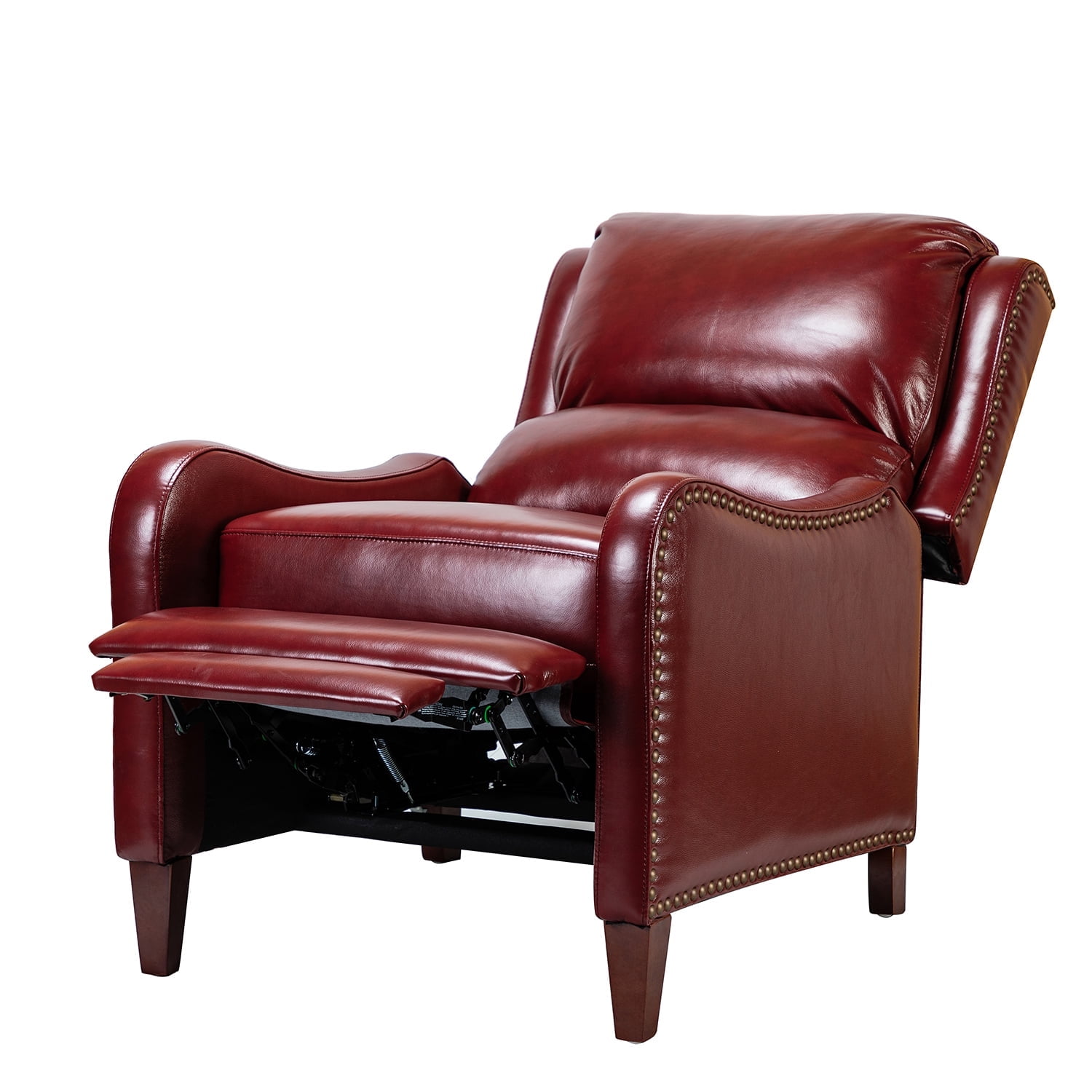 Genuine Leather Recliner Chair, Tina's Home Push Back Wood Leg Armchair ...